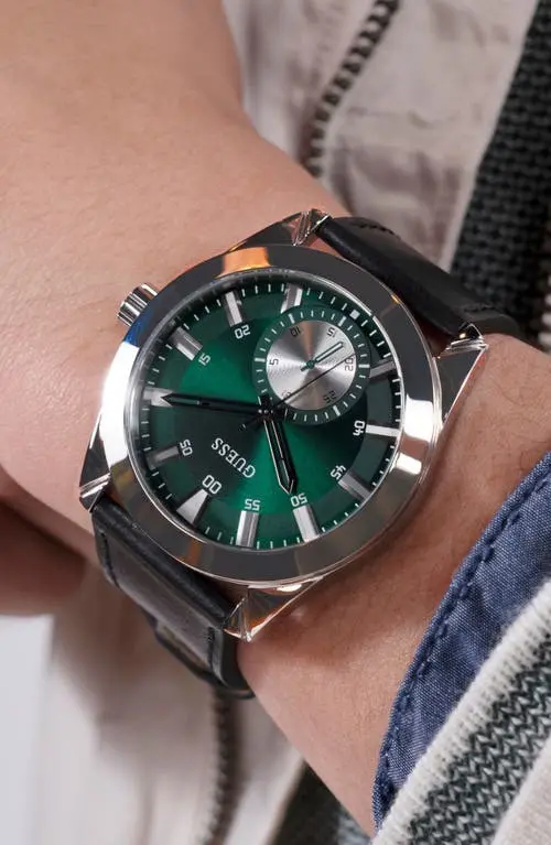 Guess Grayson Leather Strap Watch