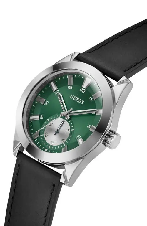 Guess Grayson Leather Strap Watch