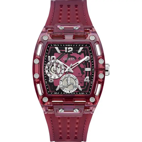 Guess Phoenix Translucent Tonneau Multifunction Silicone Strap Watch
