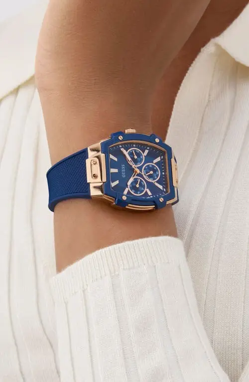Guess Multifunction Silicone Strap Watch - Blue