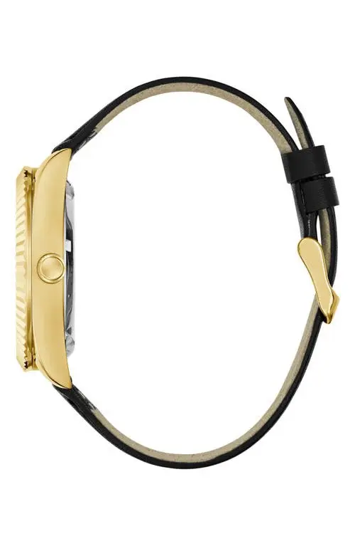Guess Open Heart Automatic Leather Strap Watch - Black/gold
