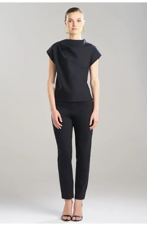 Natori Techno Crepe Drape Neck Fitted Cap Sleeve Top