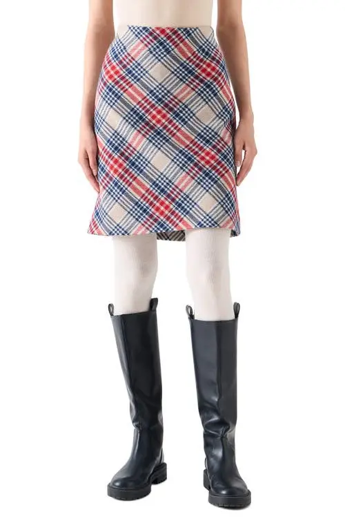 Akris Plaid Tweed A-line Skirt