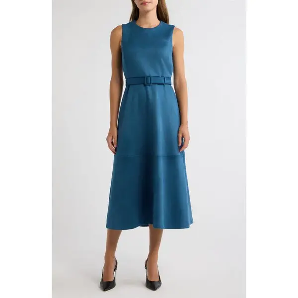 Anne Klein Belted Sleeveless Midi Dress - Dutch Blue