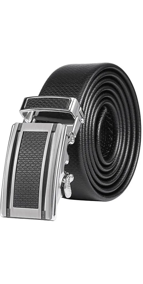 MIO MARINO Soft-flex Genuine Leather Ratchet Belt With Brushed Metal Automatic Buckle - Landmark-black