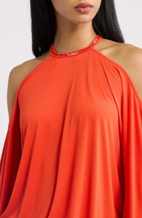 JADED LONDON Beaded Halter Batwing Mini Dress - Orange