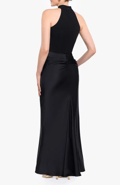 Betsy & Adam Sleeveless Mock Neck Satin Gown