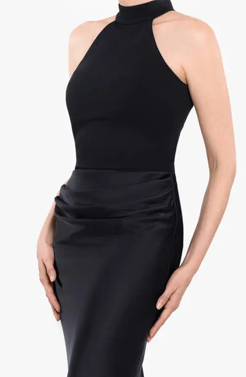 Betsy & Adam Sleeveless Mock Neck Satin Gown