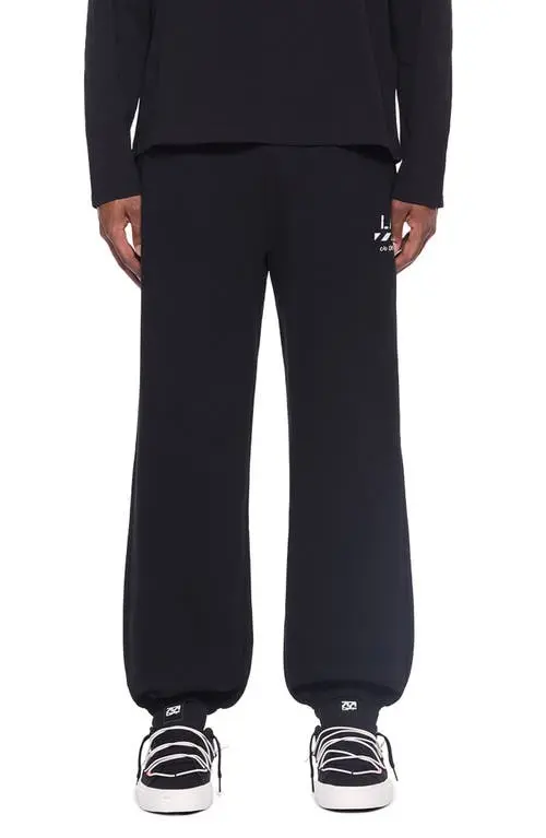 L/AB C/O OFF-WHITE Diagonal Stripe Logo Cotton French Terry Joggers - Black