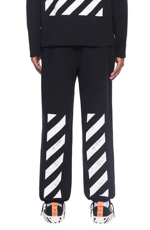 L/AB C/O OFF-WHITE Diagonal Stripe Logo Cotton French Terry Joggers - Black