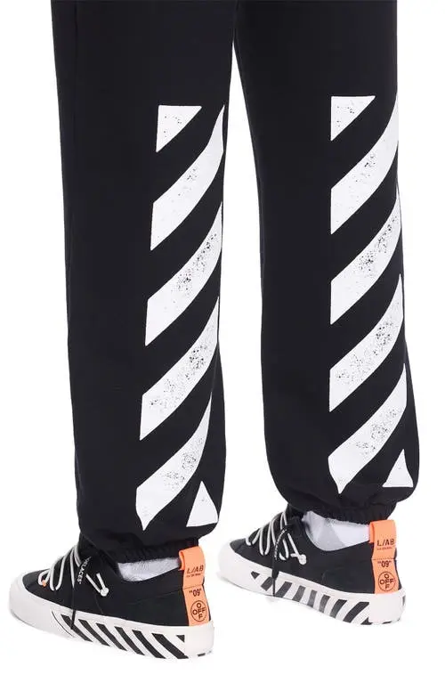 L/AB C/O OFF-WHITE Diagonal Stripe Logo Cotton French Terry Joggers - Black