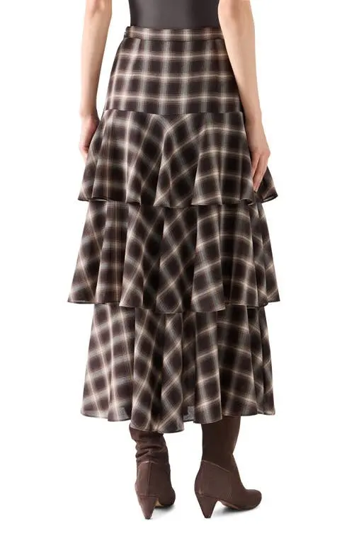 Akris Plaid Ruffle Tier Midi Skirt