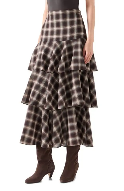 Akris Plaid Ruffle Tier Midi Skirt
