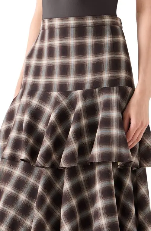 Akris Plaid Ruffle Tier Midi Skirt