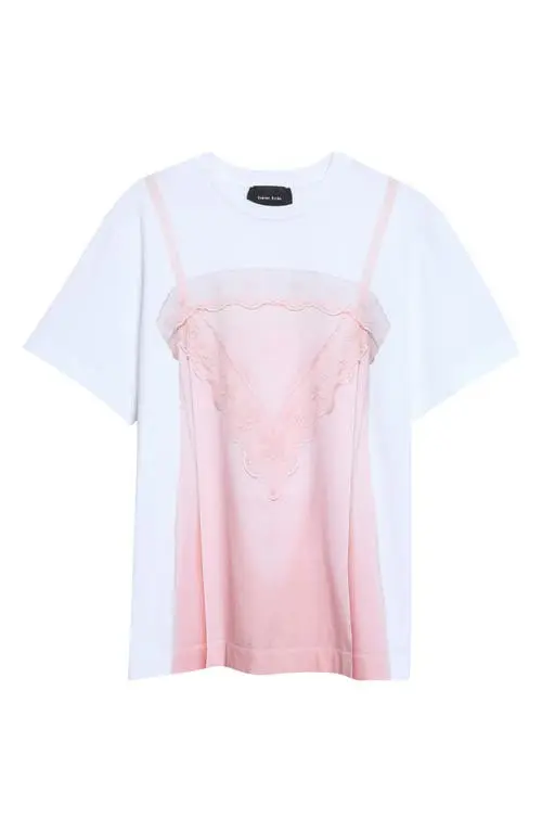 Simone Rocha Cotton T-shirt With Satin Slipdress Graphic - White/soft Pink