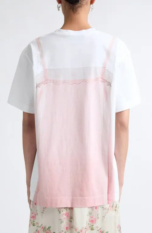 Simone Rocha Cotton T-shirt With Satin Slipdress Graphic - White/soft Pink