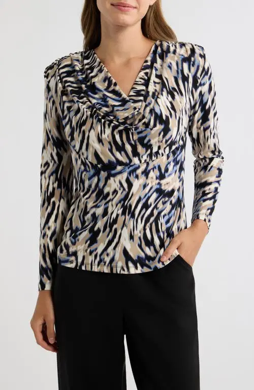 Anne Klein Cowl Neck Long Sleeve Knit Top - Dutch Blue Multi