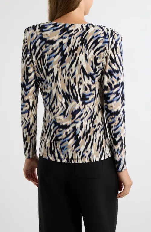 Anne Klein Cowl Neck Long Sleeve Knit Top - Dutch Blue Multi