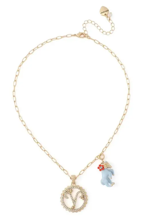 Betsey Johnson Gemini Charm Pendant Necklace - Light Blue-aries