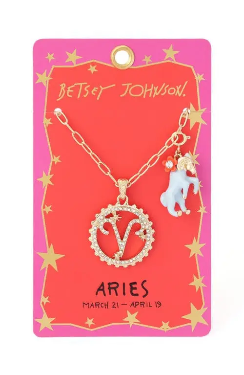 Betsey Johnson Gemini Charm Pendant Necklace - Light Blue-aries