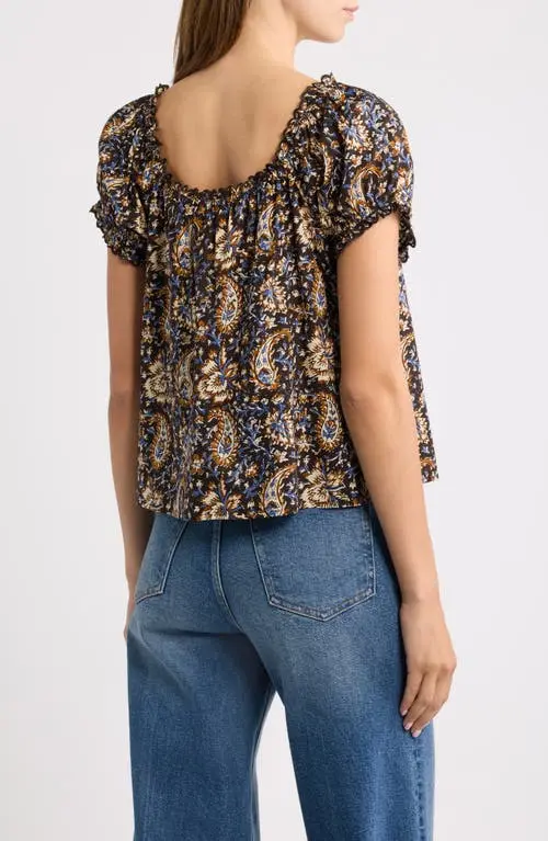Madewell Paisley Print Puff Sleeve Cotton Top