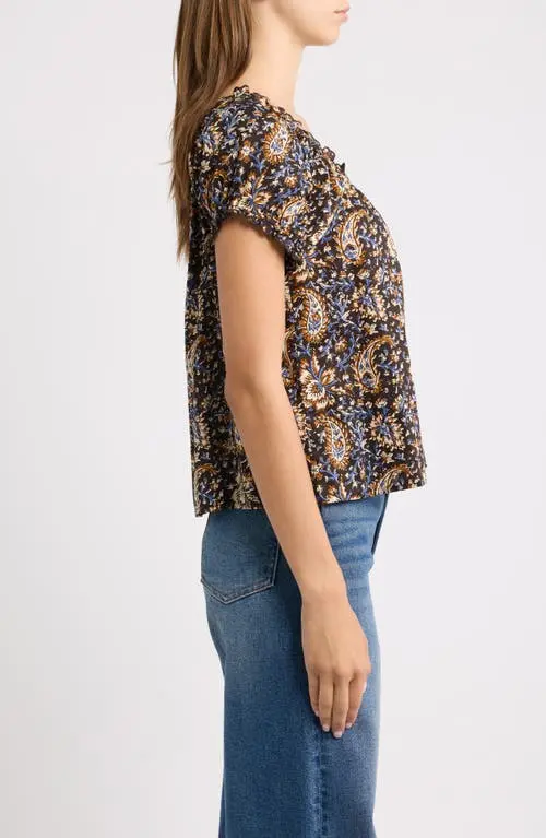 Madewell Paisley Print Puff Sleeve Cotton Top