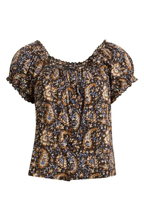 Madewell Paisley Print Puff Sleeve Cotton Top