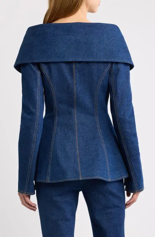 NADINE MERABI Double Breasted Denim Jacket With Portrait Collar
