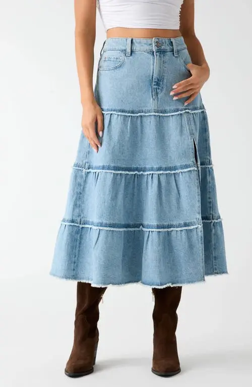 Guess Rori Tiered Denim Midi Skirt - Dnto-blue