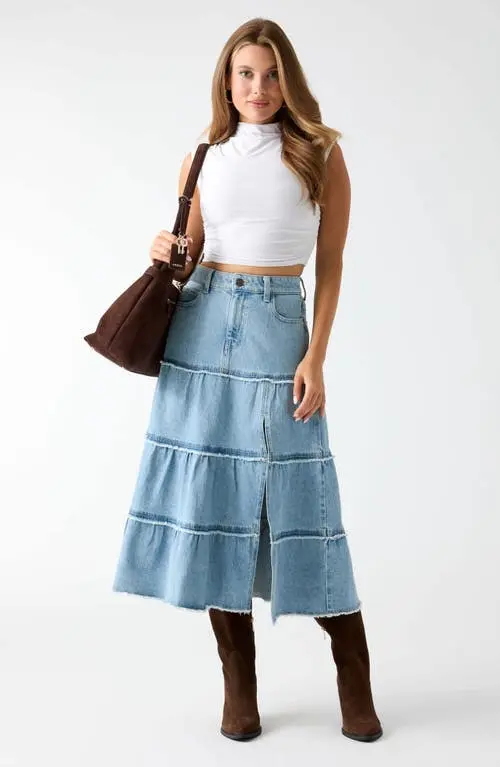 Guess Rori Tiered Denim Midi Skirt