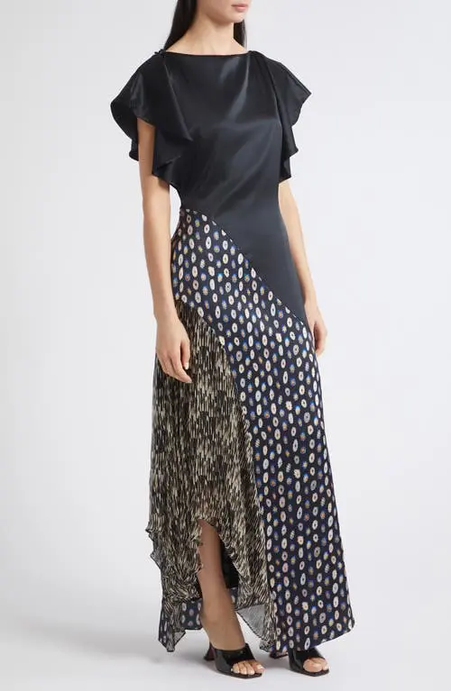 Staud Fawn Stretch Silk Dress With Printed Panel
