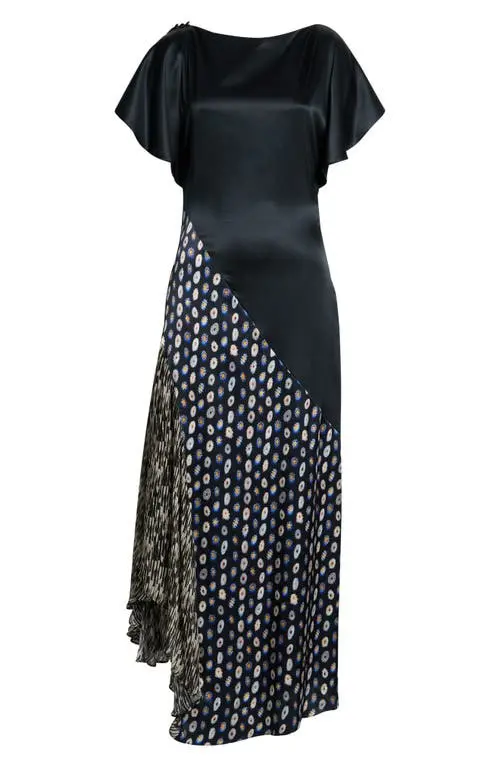 Staud Fawn Stretch Silk Dress With Printed Panel