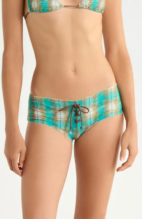 JADED LONDON Lace-up Plaid Bikini Bottoms - Teal