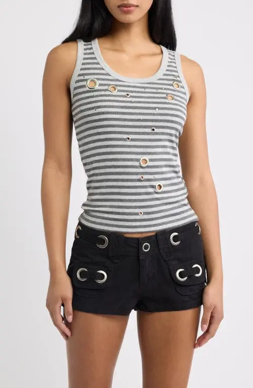 JADED LONDON Eyelet Stud Stripe Tank - Grey