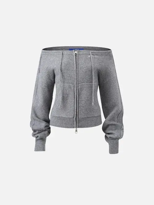 AELFRIC EDEN Aelfri Eden Off-the-shoulder Zip-up Cardigan