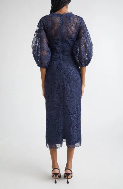 Carolina Herrera Lace Midi Pencil Dress With Balloon Sleeves