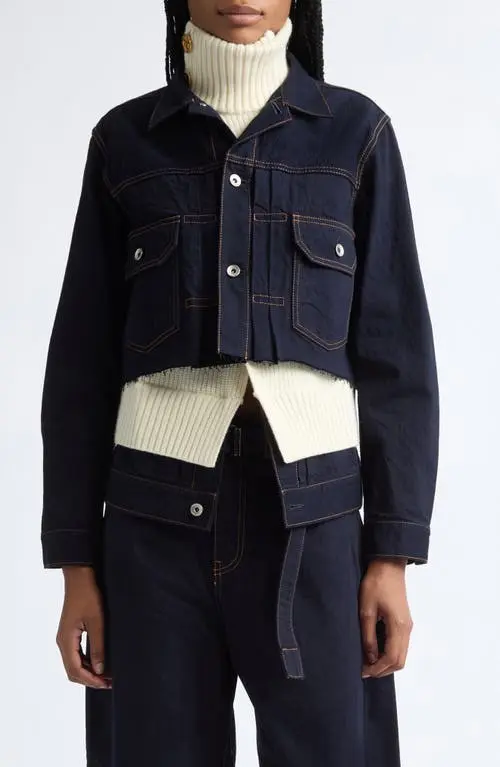 Sacai Denim & Wool Knit Jacket - Navy/off White