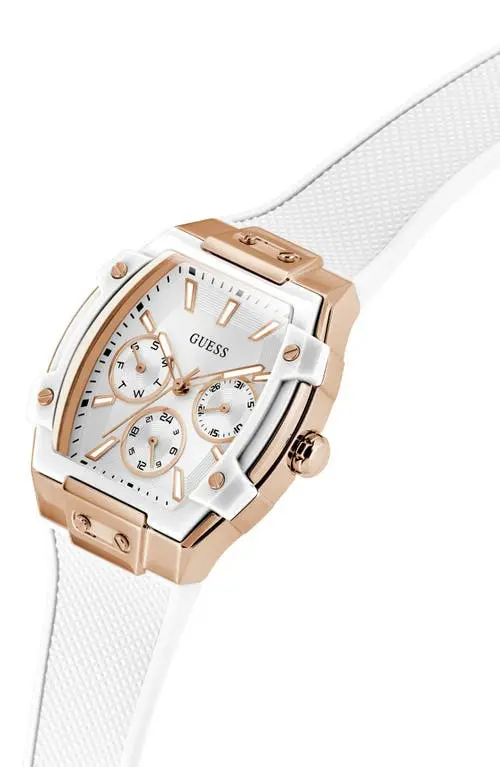Guess Phoenix Tonneau Multifunction Watch With Silicone Strap