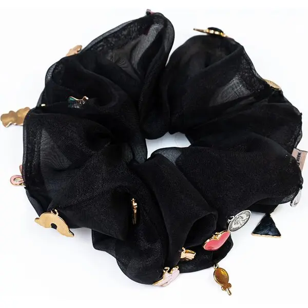 HAIR DRAMA CO. Oversized Organza Scrunchie With Charms - Black