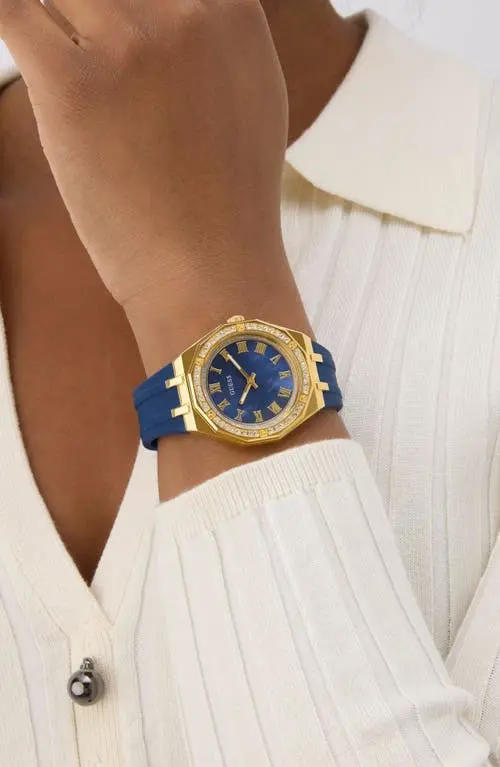 Guess Desire Crystal And Mother-of-pearl Watch With Silicone Strap