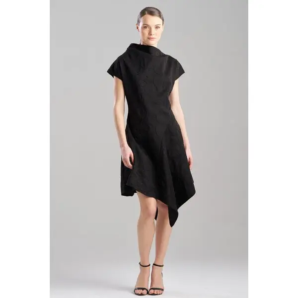 Natori Embroidered Faux Suede Asymmetrical Hem Dress - Black