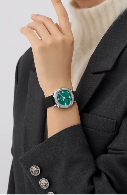 Guess Mother-of-pearl Crystal Bezel Silicone Strap Watch