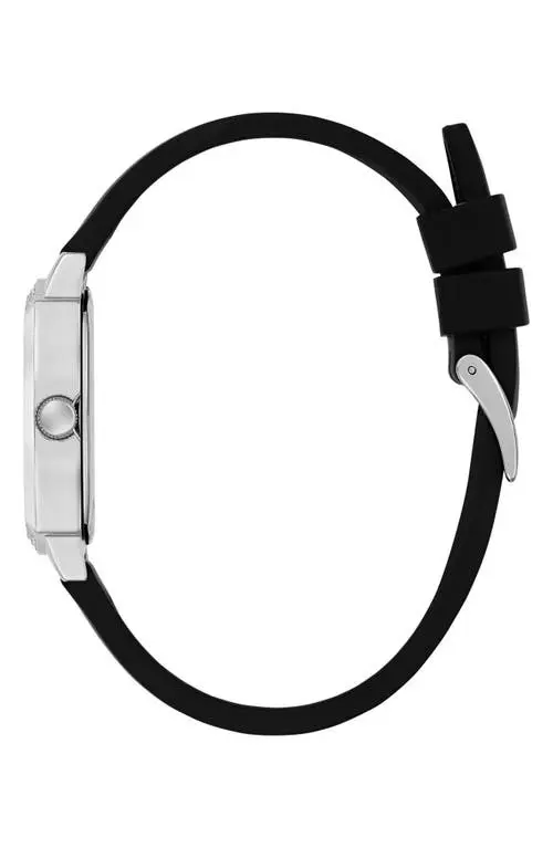 Guess Mother-of-pearl Crystal Bezel Silicone Strap Watch