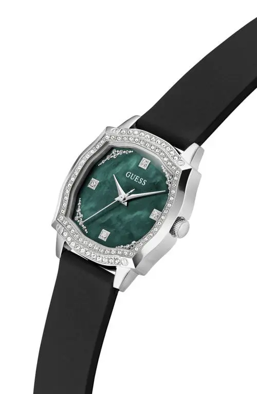 Guess Mother-of-pearl Crystal Bezel Silicone Strap Watch
