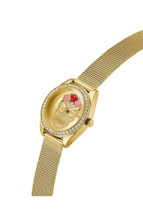 Guess Goldtone Crystal Embellished Sugar Skull Watch