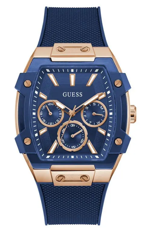 Guess Multifunction Silicone Strap Watch - Blue