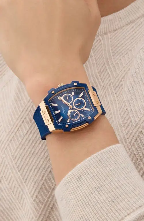 Guess Multifunction Silicone Strap Watch - Blue