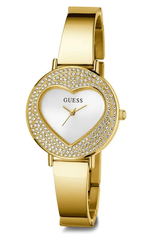 Guess Crystal Heart Dial Bracelet Watch - White/gold