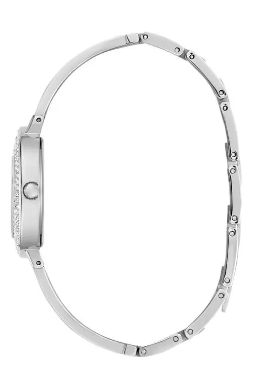 Guess Crystal Embellished Heart Dial Link Bracelet Watch