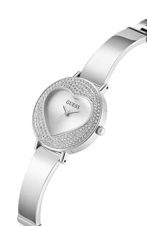 Guess Crystal Embellished Heart Dial Link Bracelet Watch